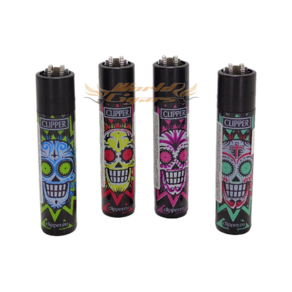 Isqueiro Clipper Grande Collection - Colorful Skulls | World Cigars ...